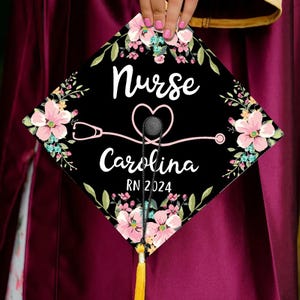 Nurse Graduation Gift Floral Theme Personalized Graduation Cap Topper ...