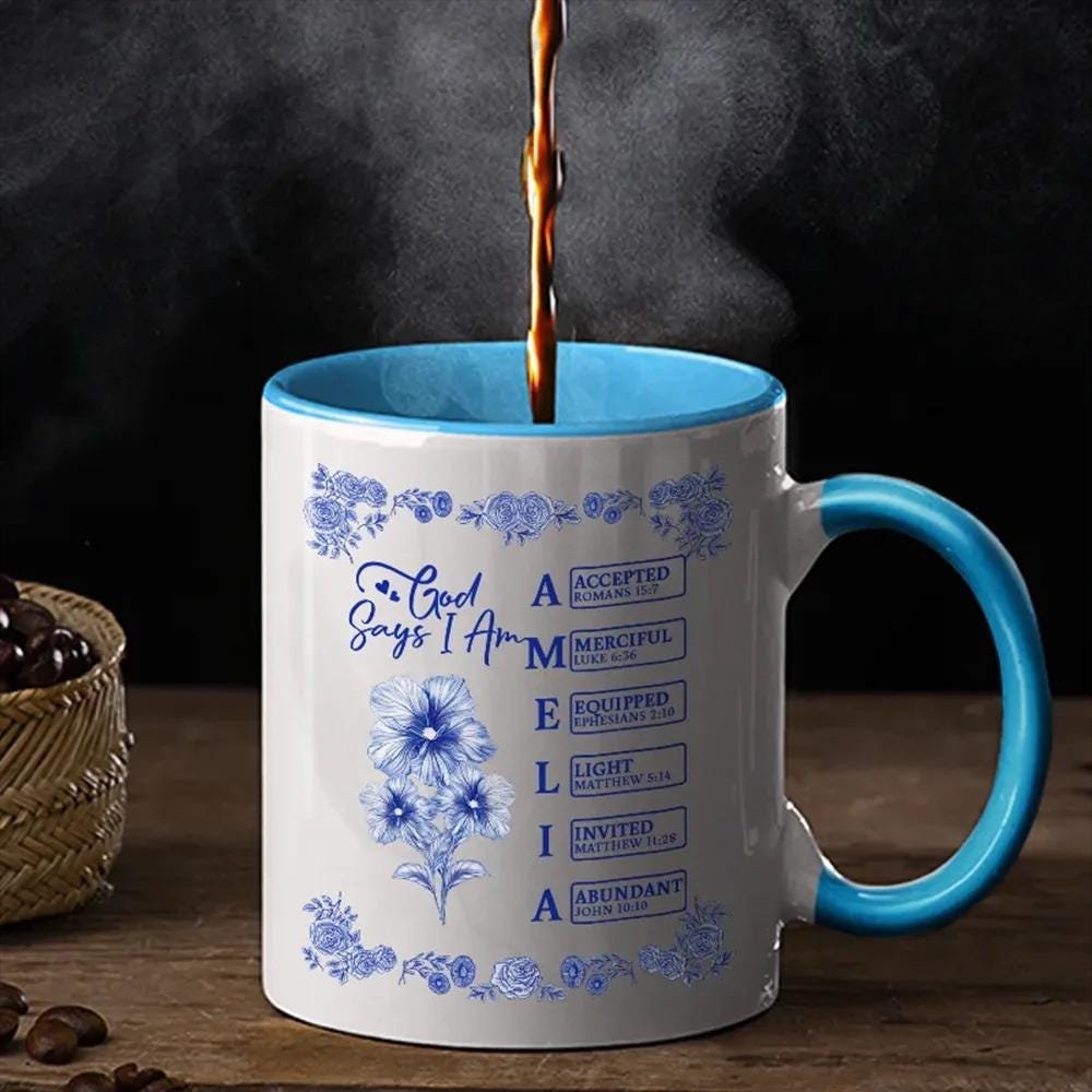 Personalized God Says I Am Name Letter in Bible Birth Flower Coffee Cup ...