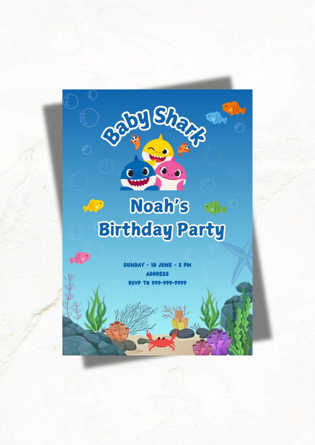 Editable Baby Shark Birthday Invitation | Underwater Theme Party Invite ...