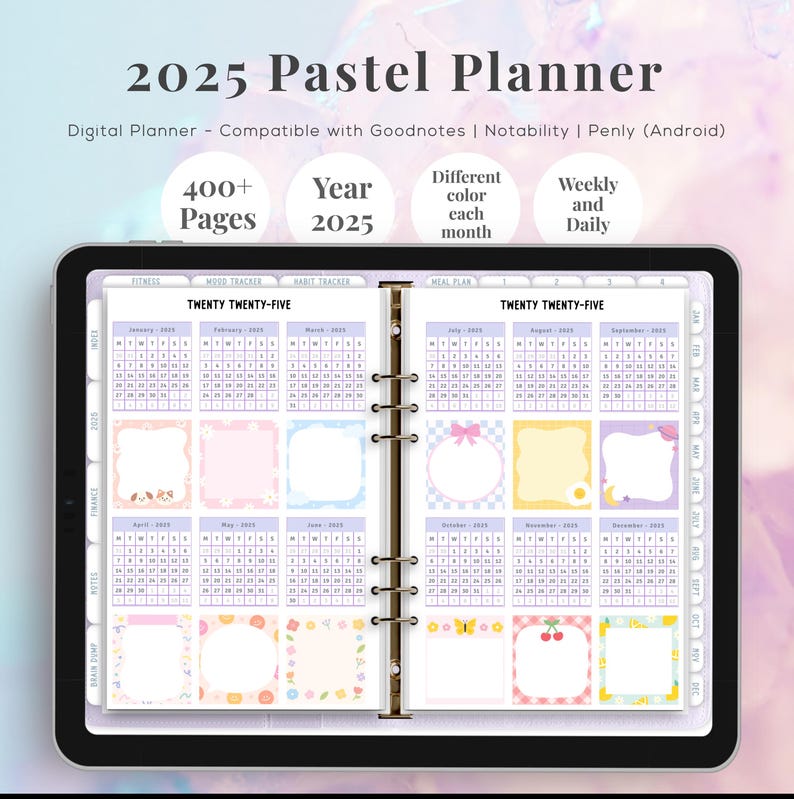 2025 Pastel Digital Planner, Monthly Planner, Weekly Planner, Daily ...