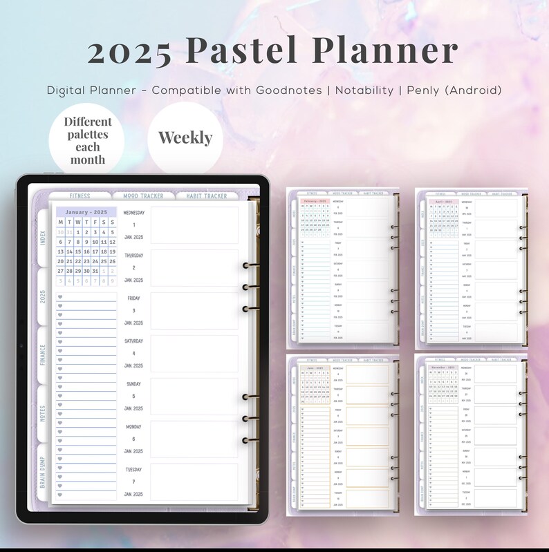 2025 Pastel Digital Planner, Monthly Planner, Weekly Planner, Daily ...