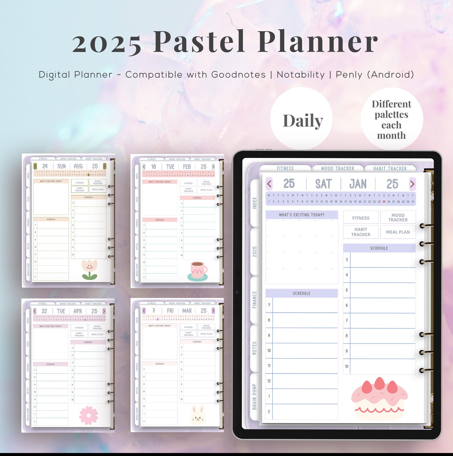 2025 Pastel Digital Planner, Monthly Planner, Weekly Planner, Daily ...