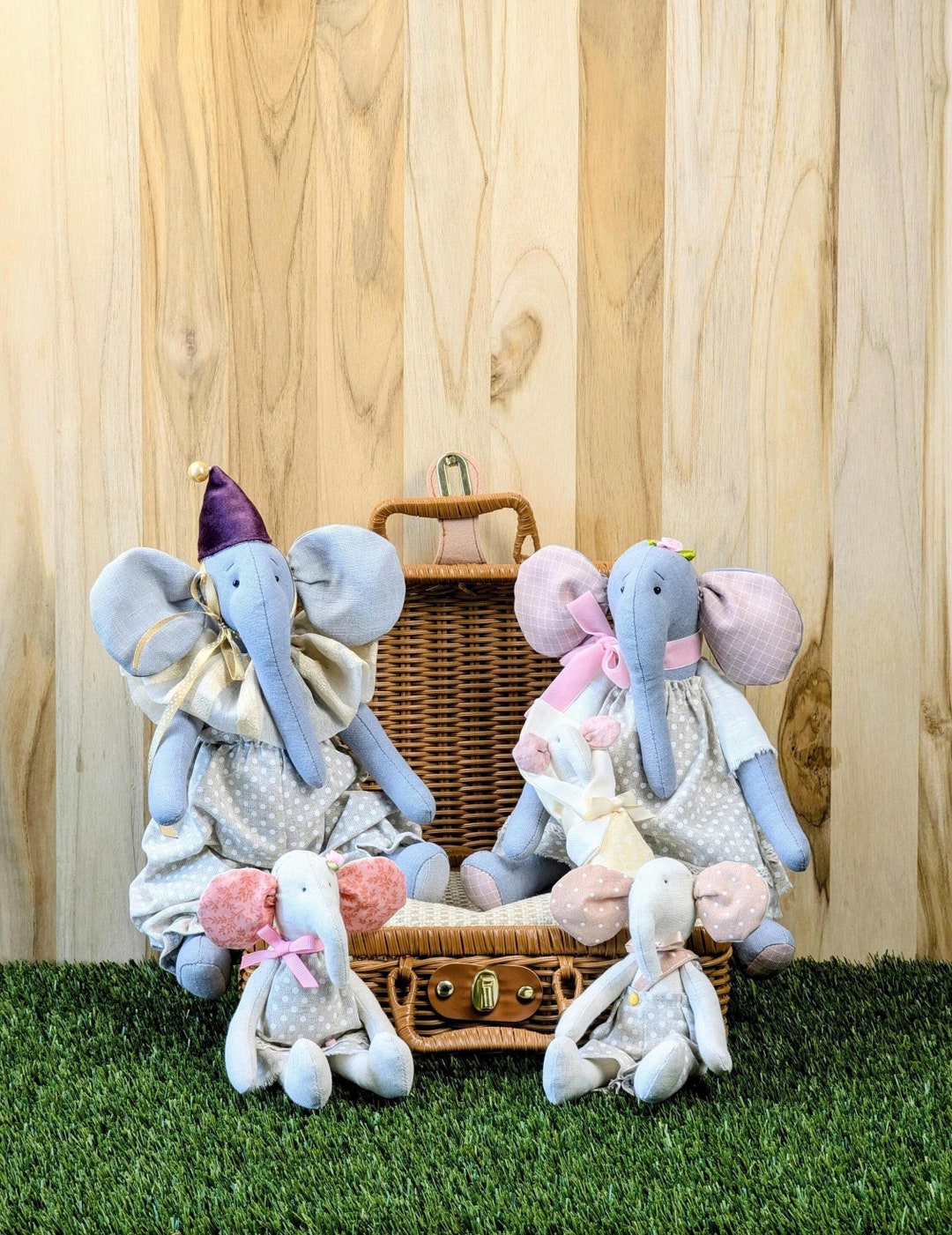 Handmade Stuffed Linen Elephant Family Toys, Tilda Dolls, Textile ...