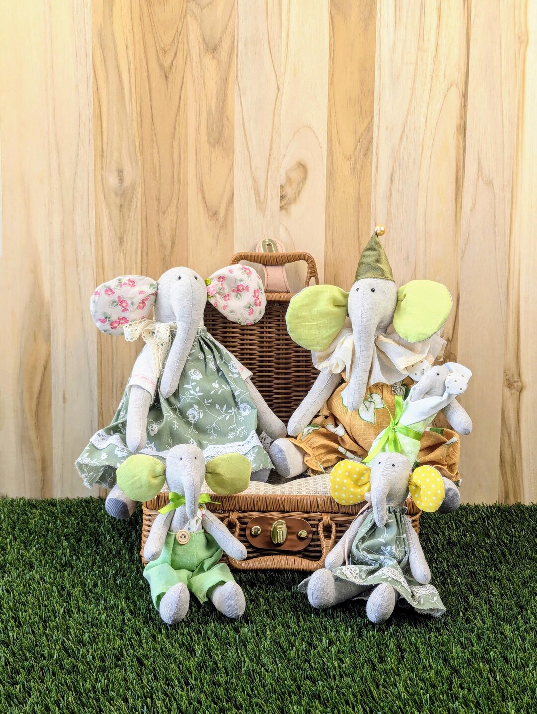 Handmade Stuffed Linen Elephant Family Toys, Tilda Dolls, Textile ...