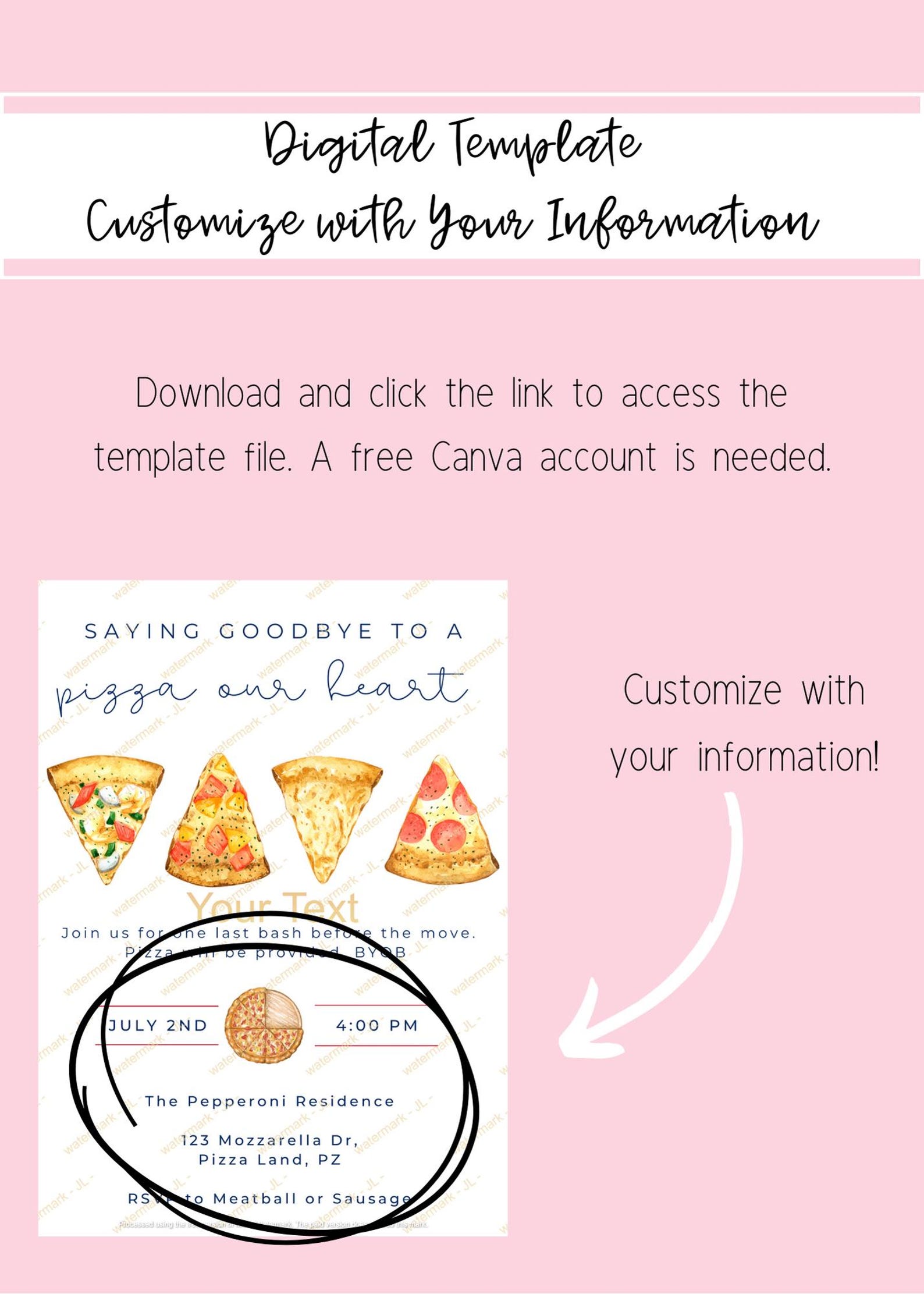 Going Away Party Saying Goodbye to a Pizza Our Heart Digital Invitation ...