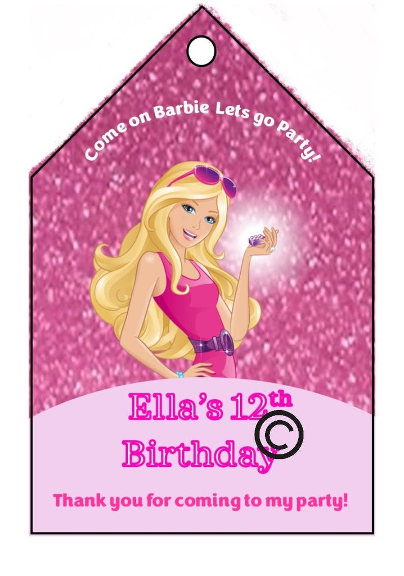 Personalised PRINTABLE Barbie Party Labels perfect for Party Bags or ...