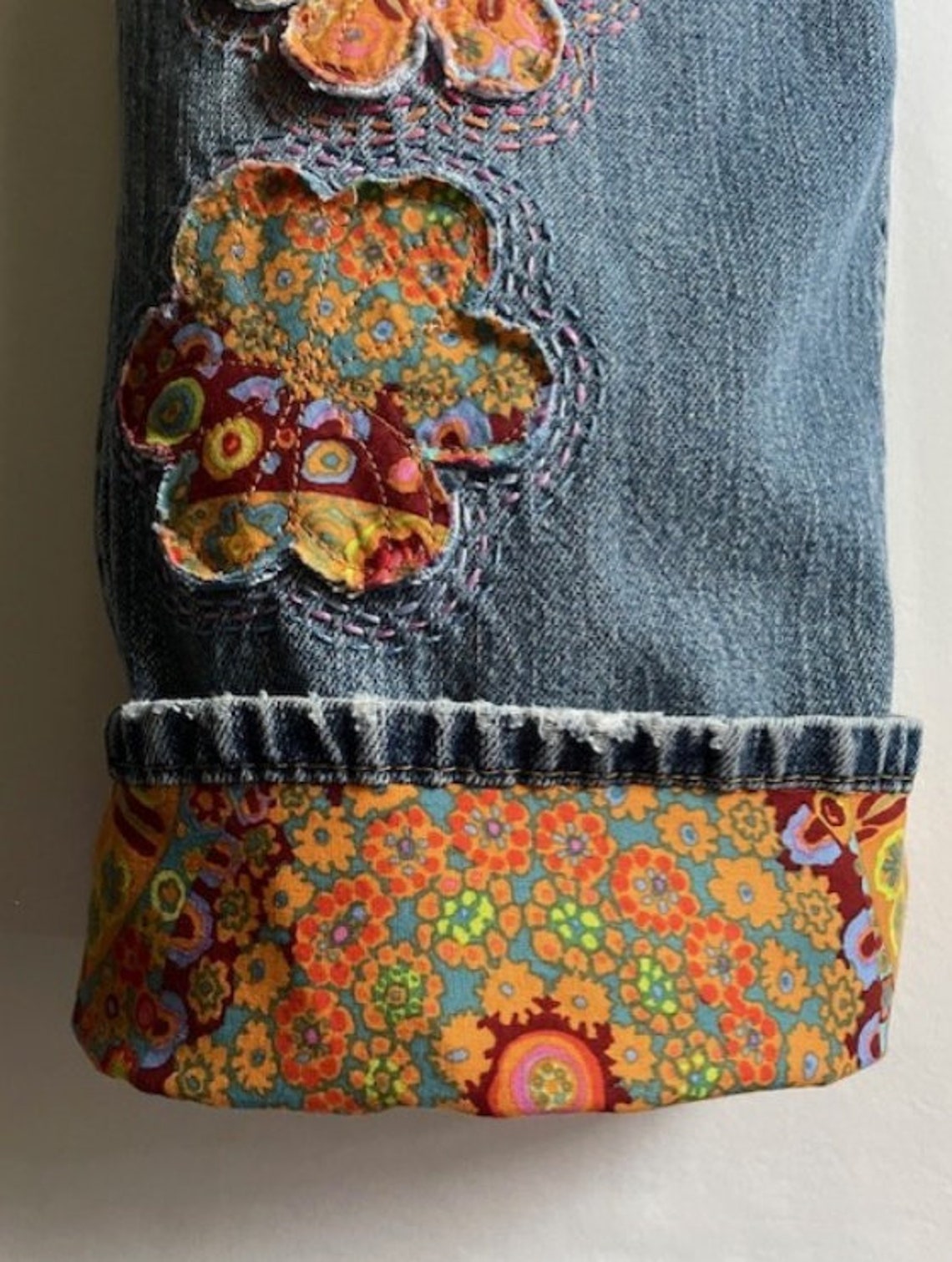 Upcycled Unisex Vintage Levi 34w Denim Unique Art Jeans One Only Hippie Festival Bohemian 1970 ...