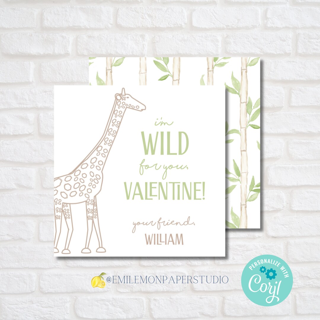 Printable Valentine Tags Classroom Valentines i'm Wild for You Jungle ...