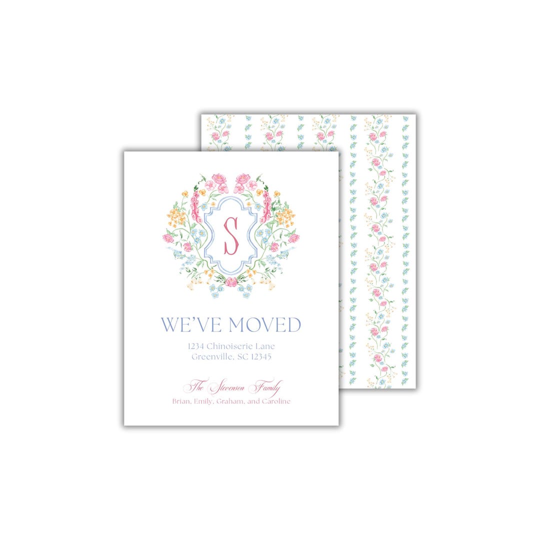 Watercolor Floral Monogrammed Change of Address Cards - Floral We've ...