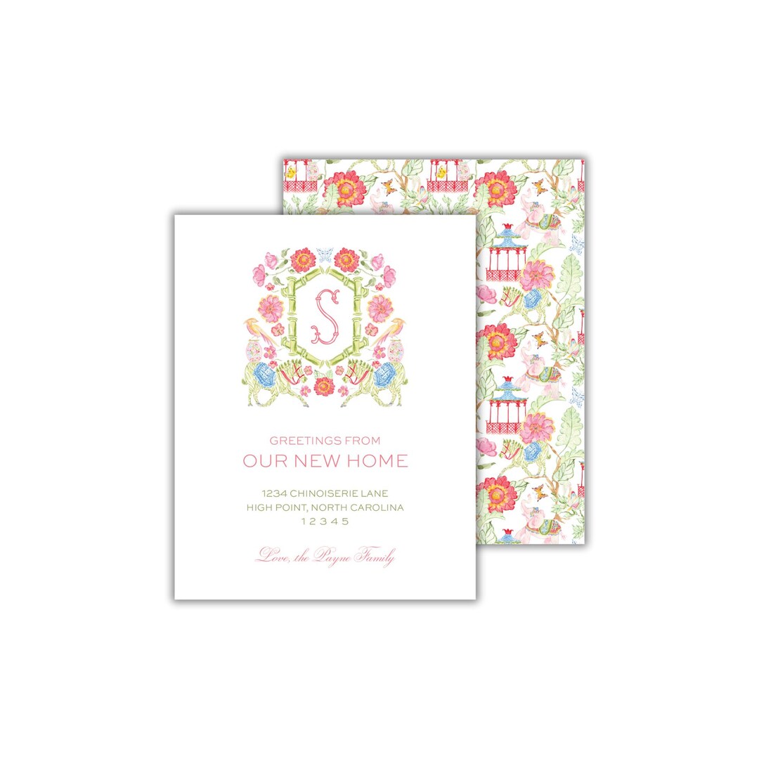 Chinoiserie Moving Announcement Cards - Monogrammed Change of Address ...
