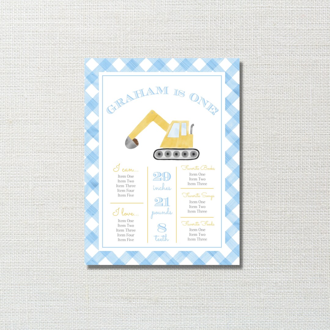 Printable Digger Milestone Poster Template - Construction Party First ...