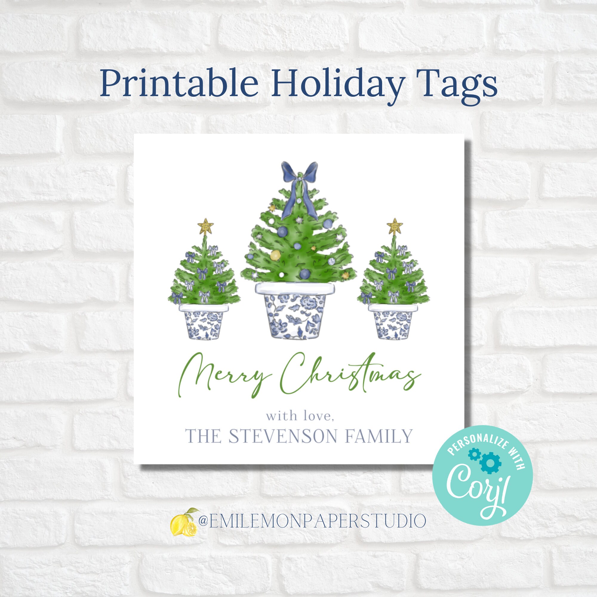 Printable Christmas Gift Tag Template Watercolor Christmas Tags Blue ...