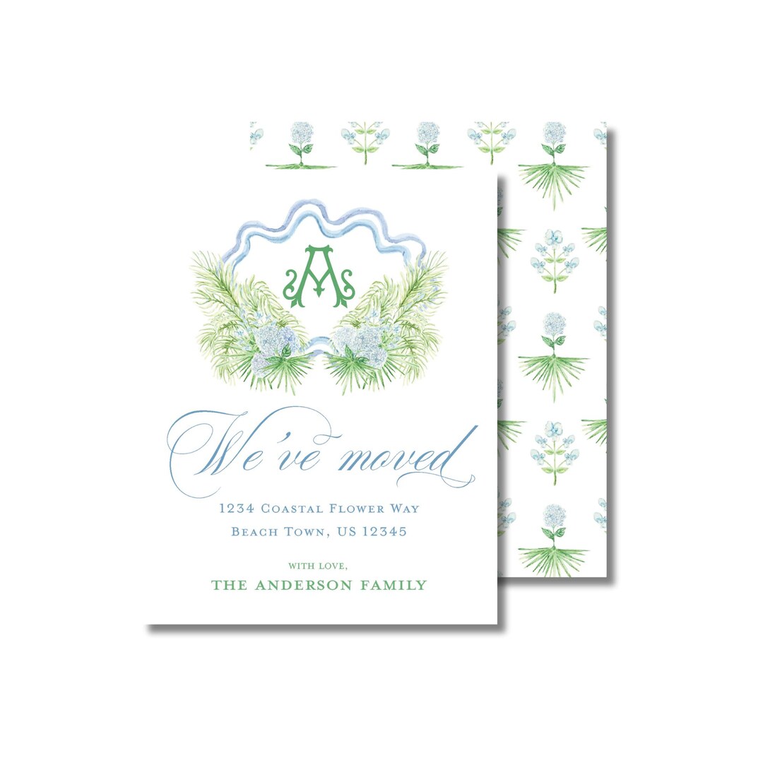 Monogrammed Coastal Moving Announcement Cards - Printed Moving ...