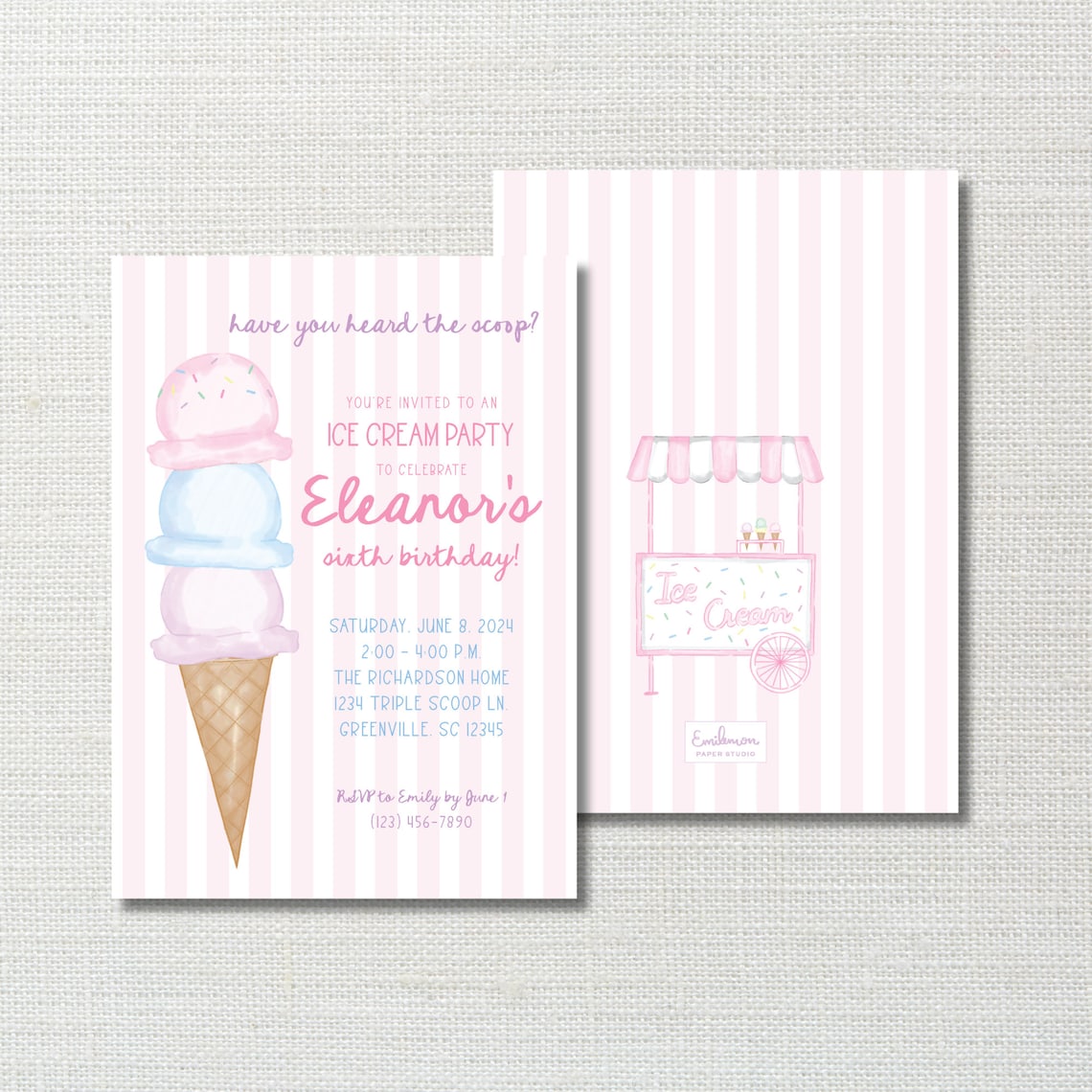 Ice Cream Party Invitation Girls Birthday Party Invite Ice Cream Party ...