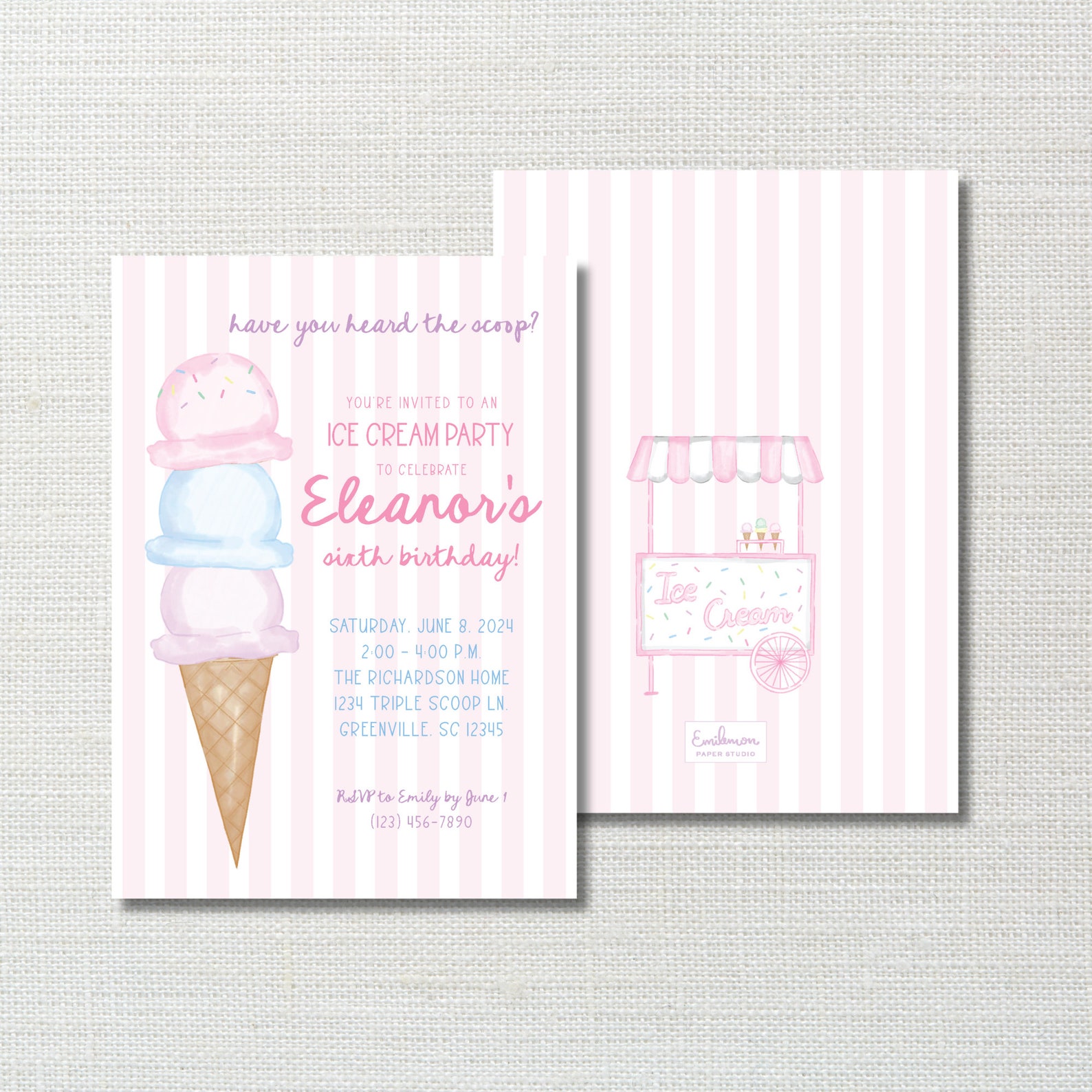 Ice Cream Party Invitation Girls Birthday Party Invite Ice Cream Party ...