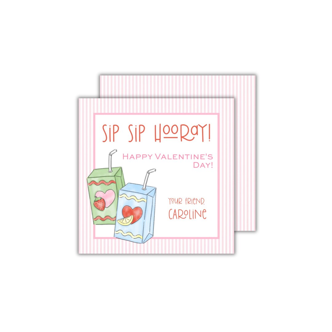 Printable Juice Box Valentine Tag for Kids Sip Sip Hooray Valentine ...
