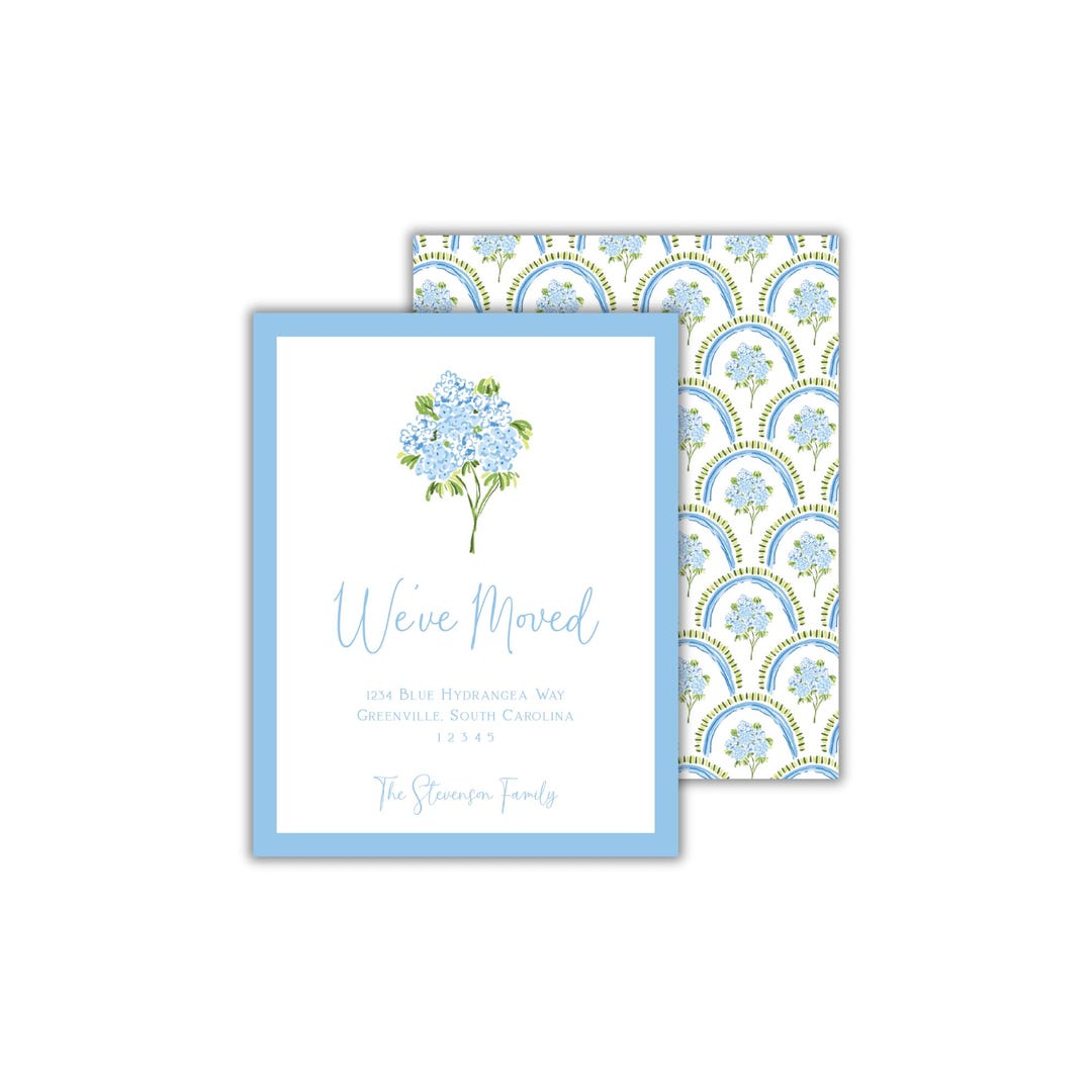 Blue We've Moved Cards - Blue Hydrangeas Moving Announcement Cards ...