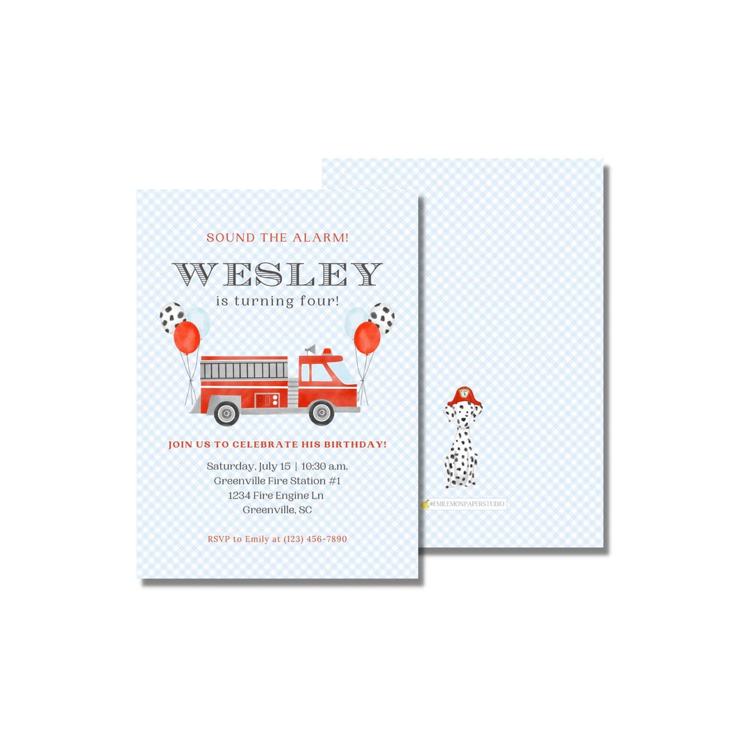 Watercolor Fire Engine Birthday Invitations for Boys: Fire Station ...