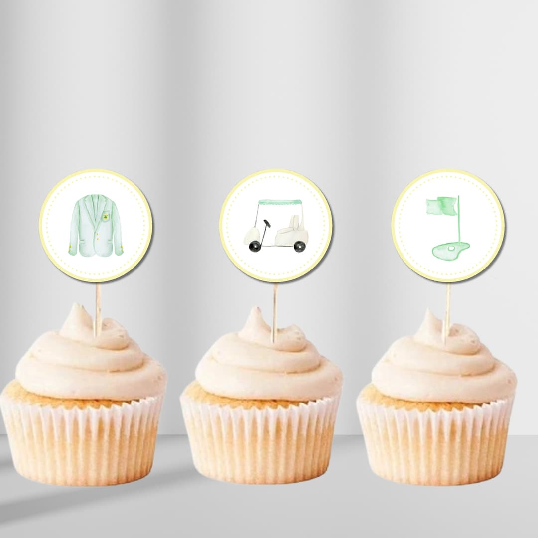 Printable Green Golf Cupcake Toppers: Watercolor Golf Party Decorations ...