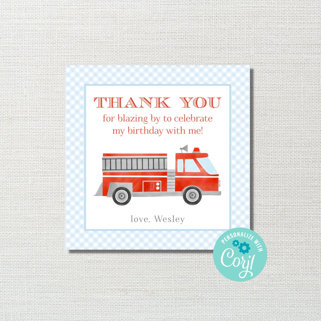 Printable Birthday Party Favor Tag Template - Fire Truck Printable Tags ...
