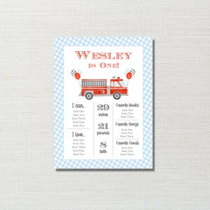 Printable First Birthday Milestone Poster - Fire Truck Printable Poster ...