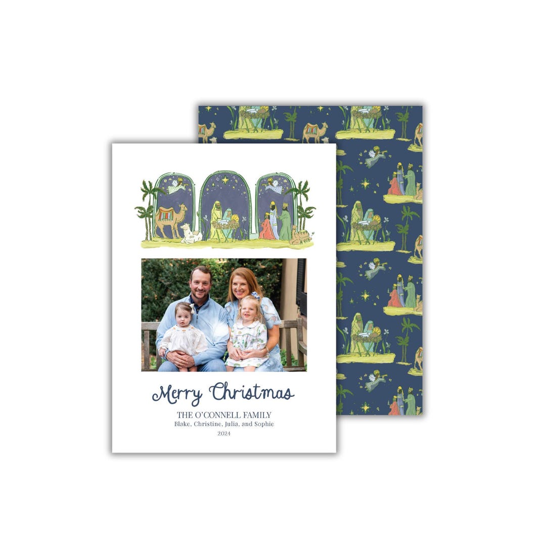 Nativity Scene Triptych Religious Christmas Photo Card: Watercolor ...