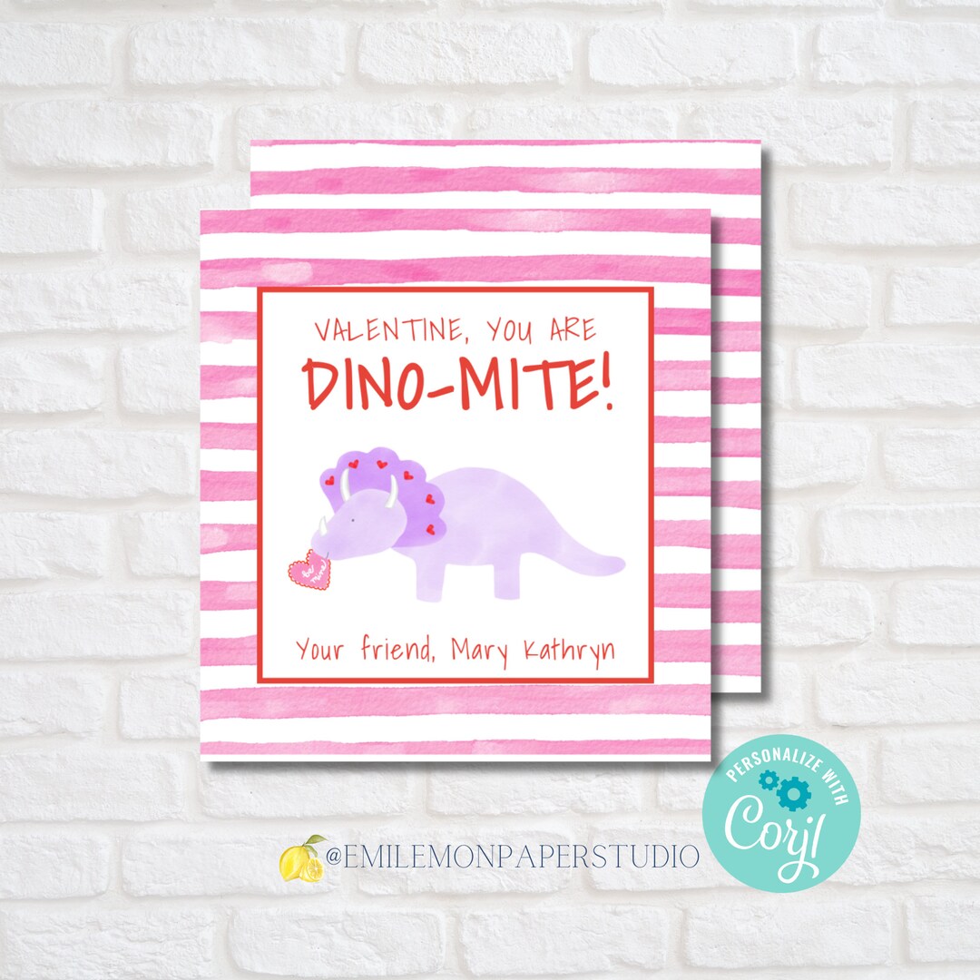 Printable Valentine Tags Dinosaur Valentines Day Cards Kids Valentines ...