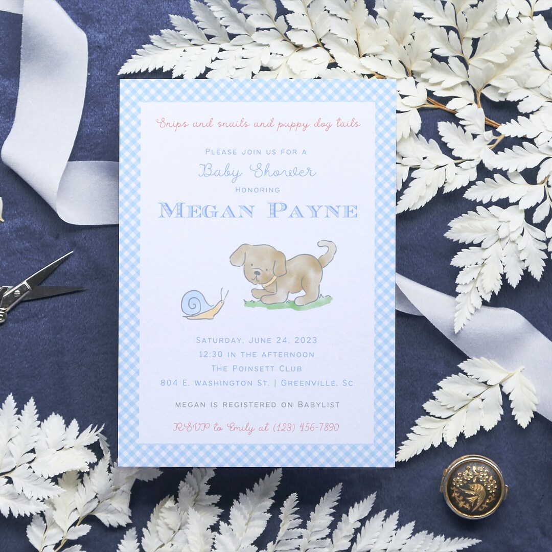 Boy Baby Shower Invitation Snips and Snails and Puppy Dog Tails Dog ...