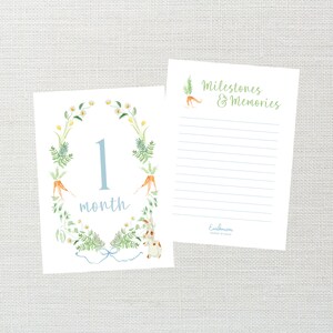 Watercolor Bunny Garden Monthly Milestone Card Set - Baby Milestone ...