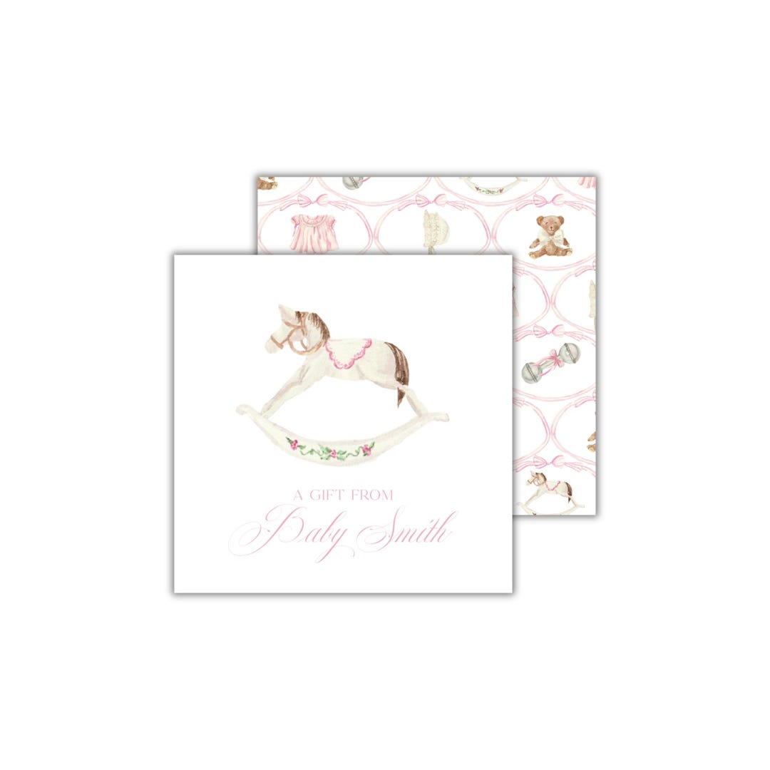 Watercolor Heirloom Rocking Horse Baby Calling Cards - Baby Girl Gift ...