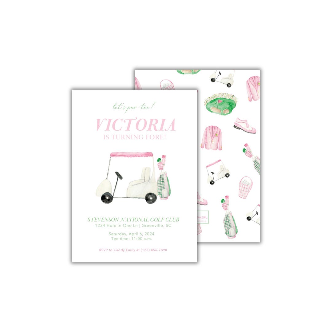 Pink Golf Girls First Birthday Invitation: Watercolor Golf Party Invite ...