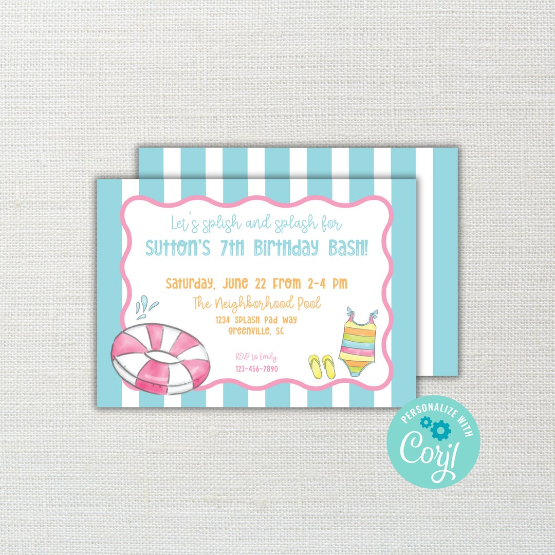 Printable Pool Party Invitation - Pool Birthday Invitation - Girl Pool ...