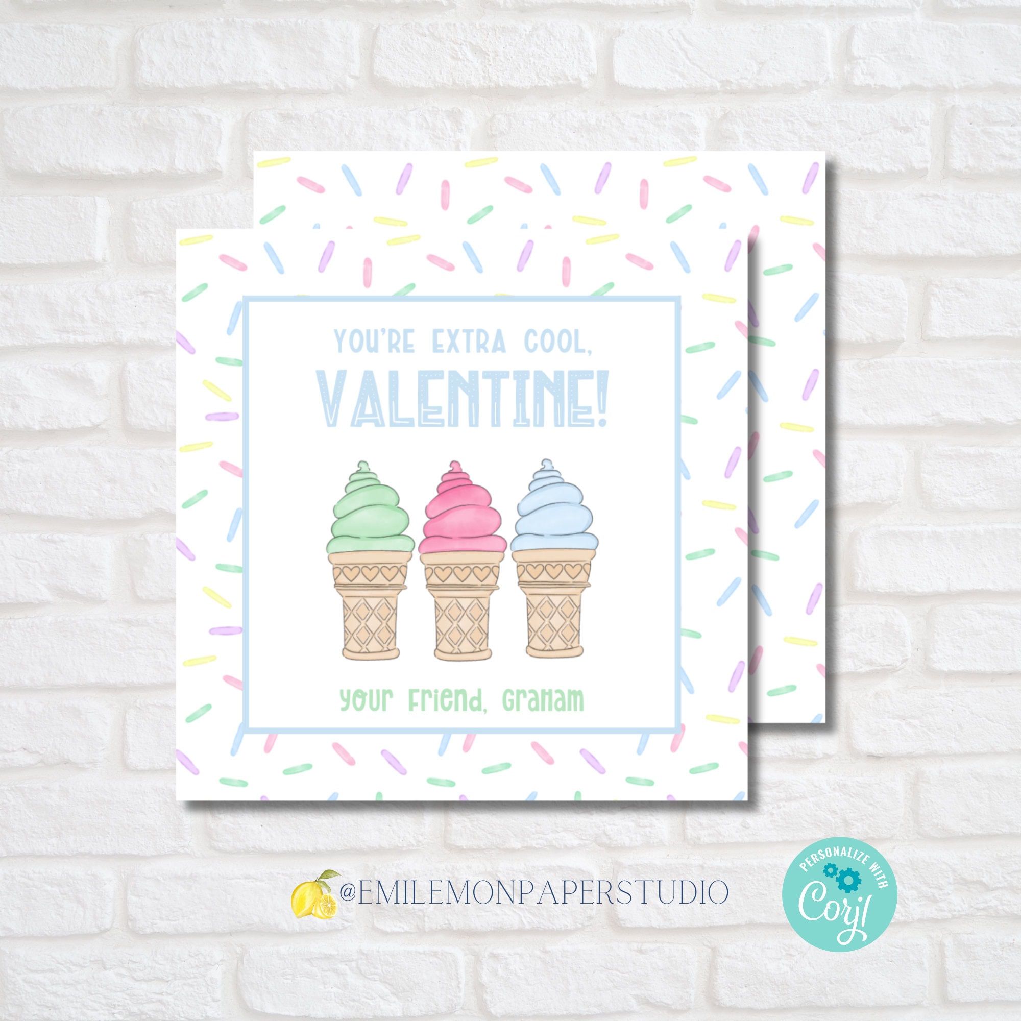Printable Valentine Tags Ice Cream Valentine Kids Valentines Class ...