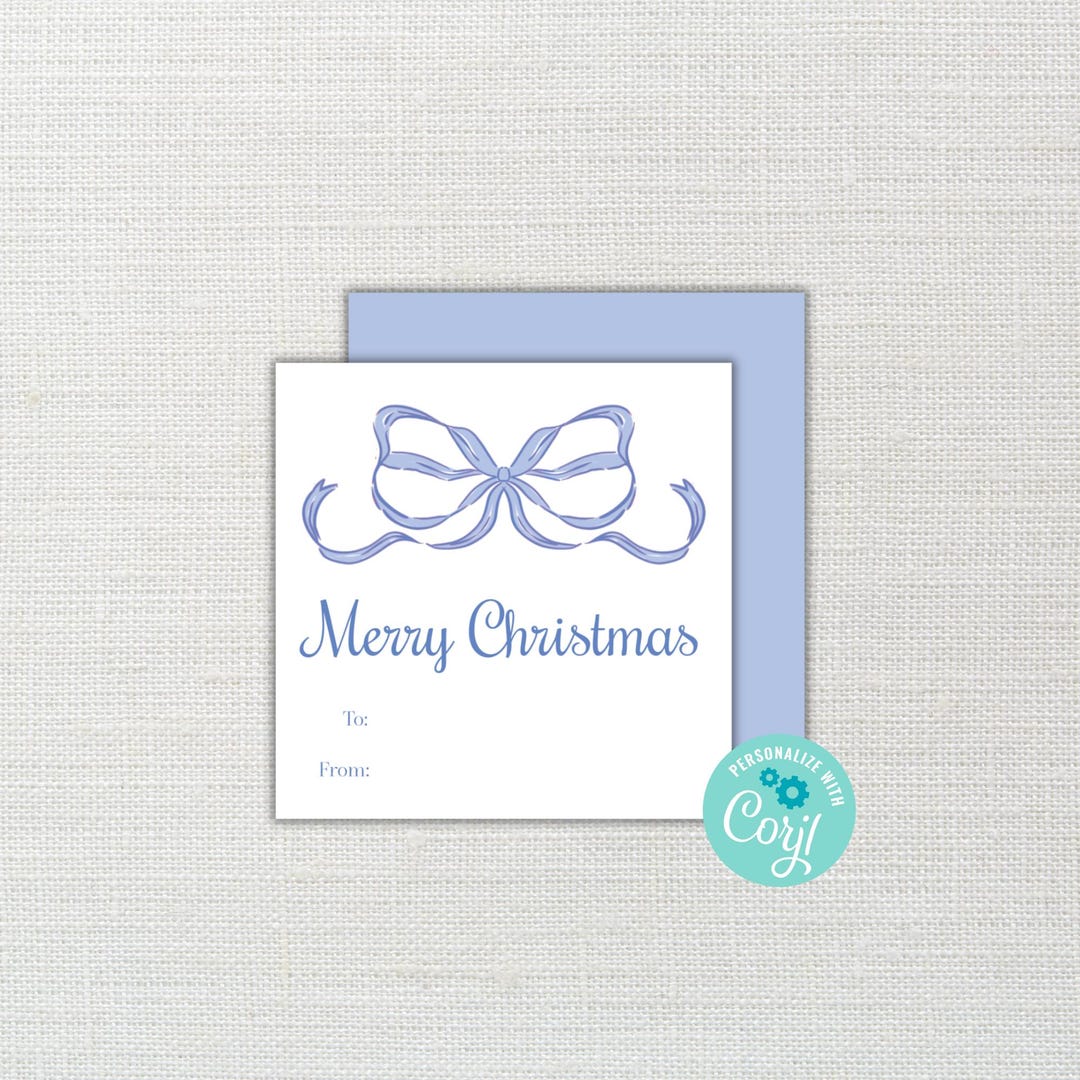 Printable Christmas Gift Tag Template Blue Bow Christmas Tags ...