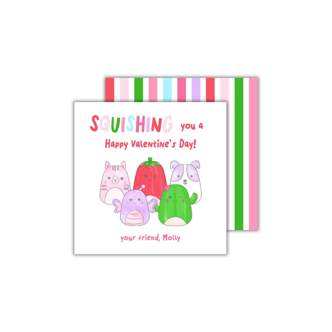 Printable Stuffed Animal Valentine Favor Tag Squishing You a Happy ...