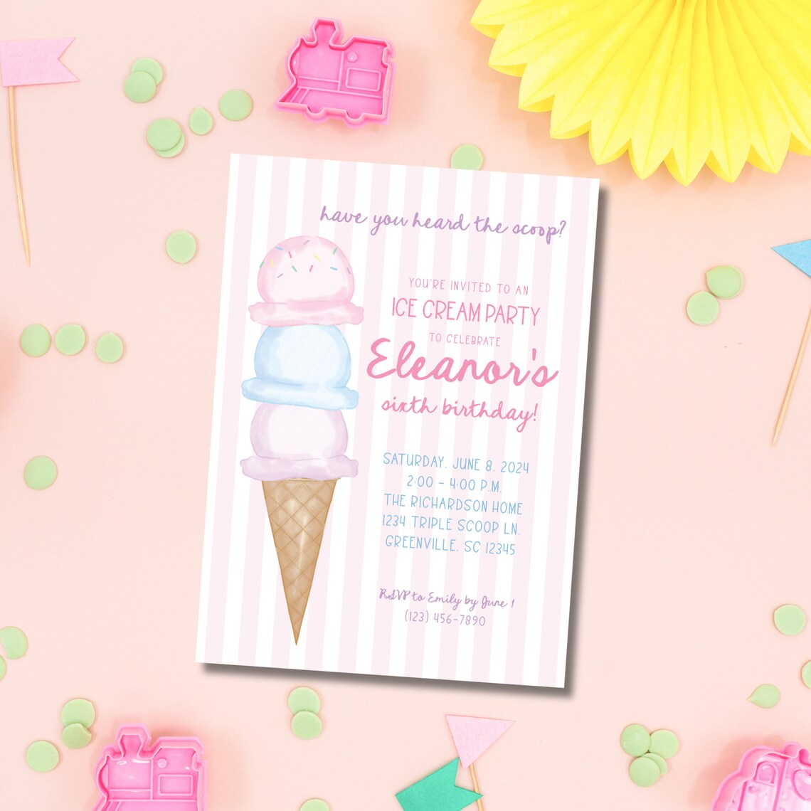 Ice Cream Party Invitation Girls Birthday Party Invite Ice Cream Party ...