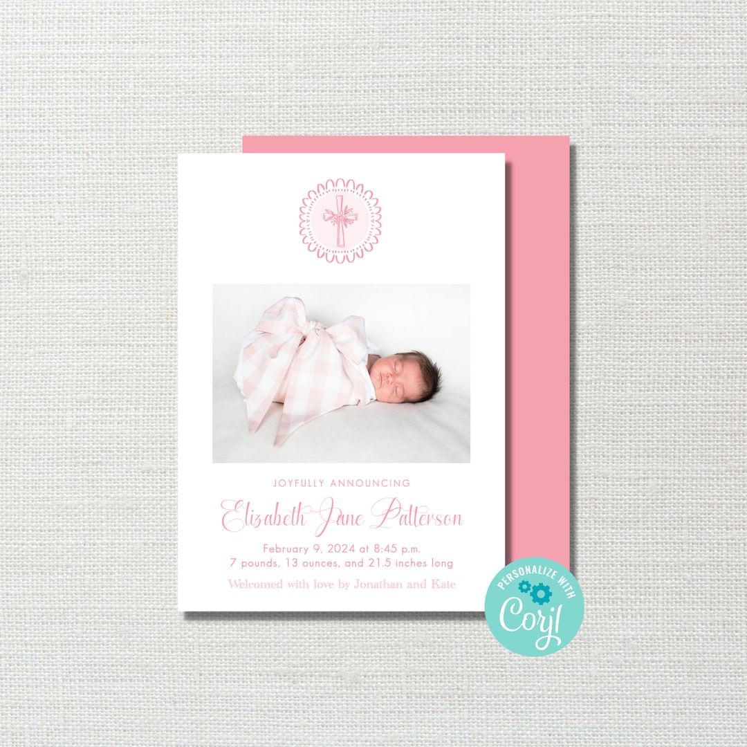 Printable Baby Girl Birth Announcement Cards - Digital Birth ...