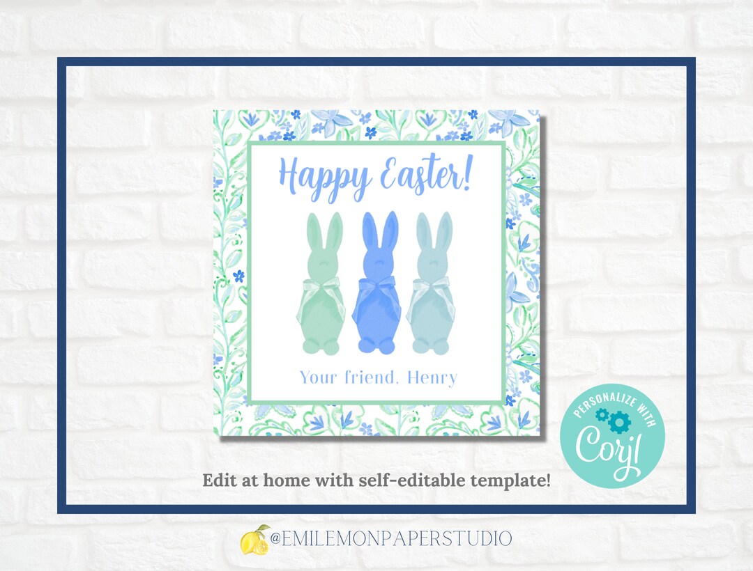 Printable Easter Gift Tag Template Flocked Bunny Gift Tag - Etsy