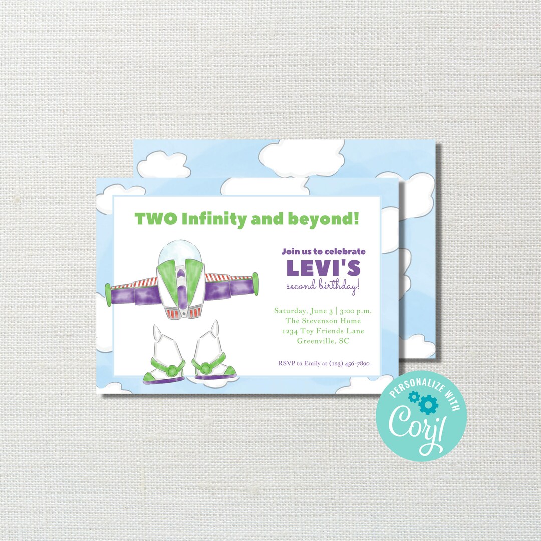 Printable "two Infinity and Beyond" Birthday Invitation: Toy Friends ...
