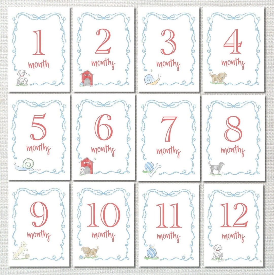 Watercolor "snips and Snails" Monthly Milestone Card Set - Baby Boy ...