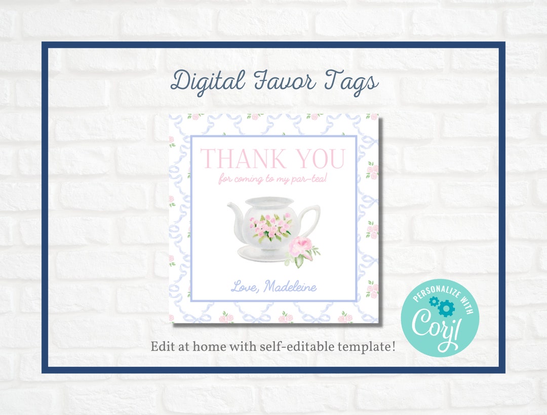 Tea Party Favor Tag Template Printable Tags Tea for Two - Etsy
