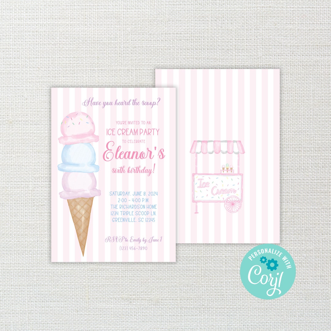 Ice Cream Birthday Party Printable Invitation - Ice Cream Party Invite ...