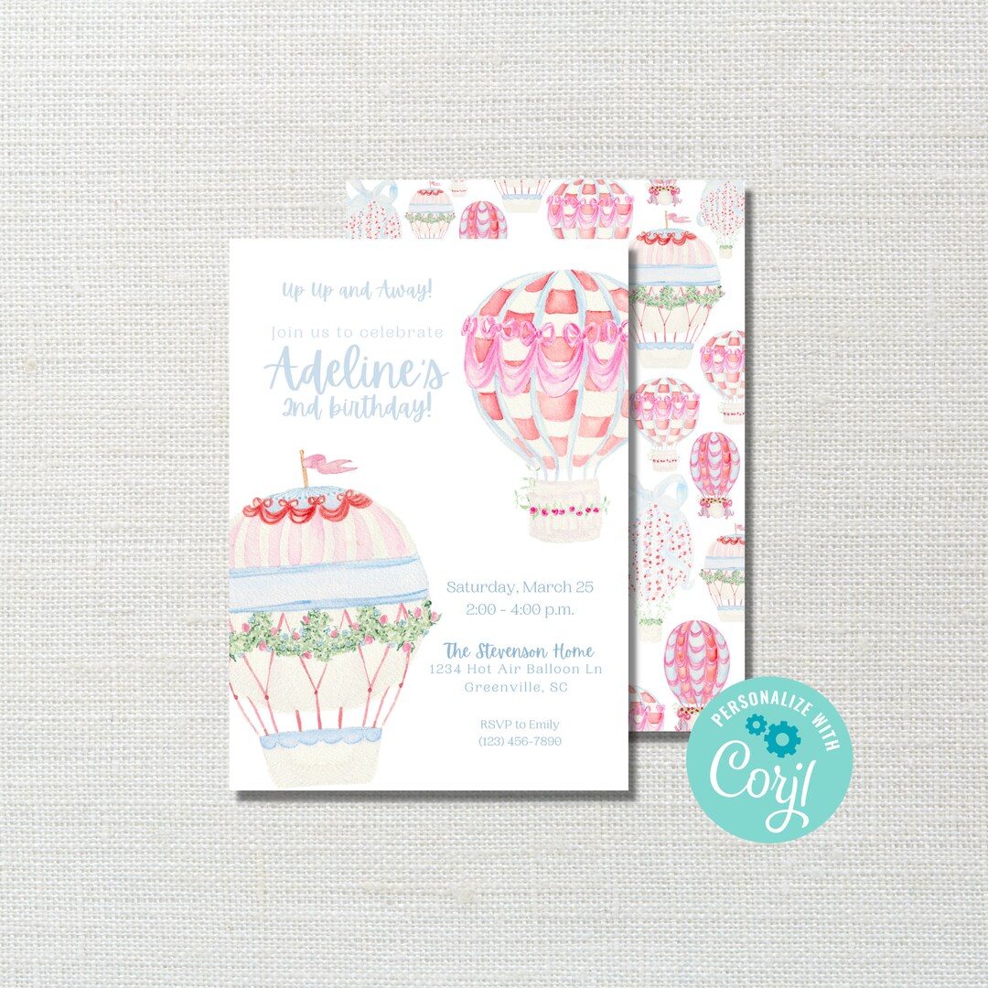 Invitación de fiesta Globo aerostático Fiesta de cumpleaños Baby Shower ...