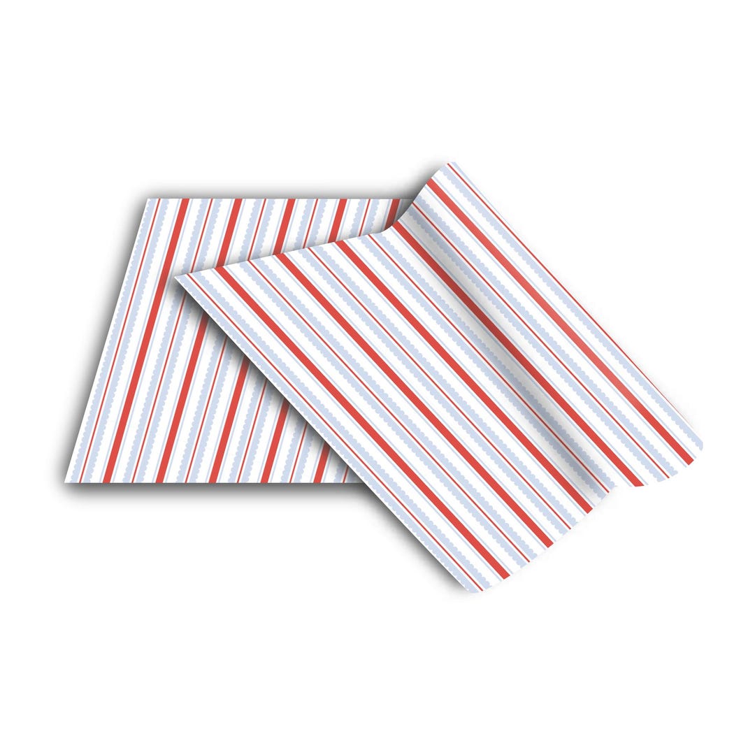 Red and Blue Scallop Stripes Wrapping Paper: Set of 3 Gift Wrap Sheets ...