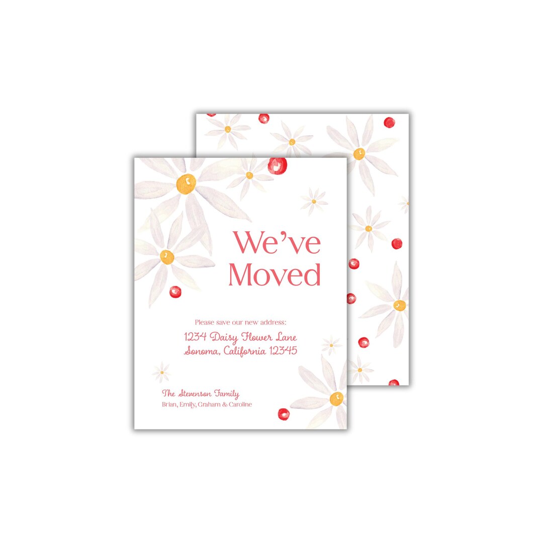 Watercolor Daisy Moving Announcement Cards - Wildflower We've Moved Cards - Change of Address ...