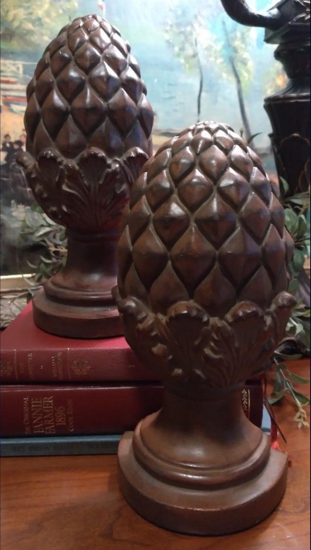 Vintage Brown Finish Pineapple Finial Bookends 8" - Etsy