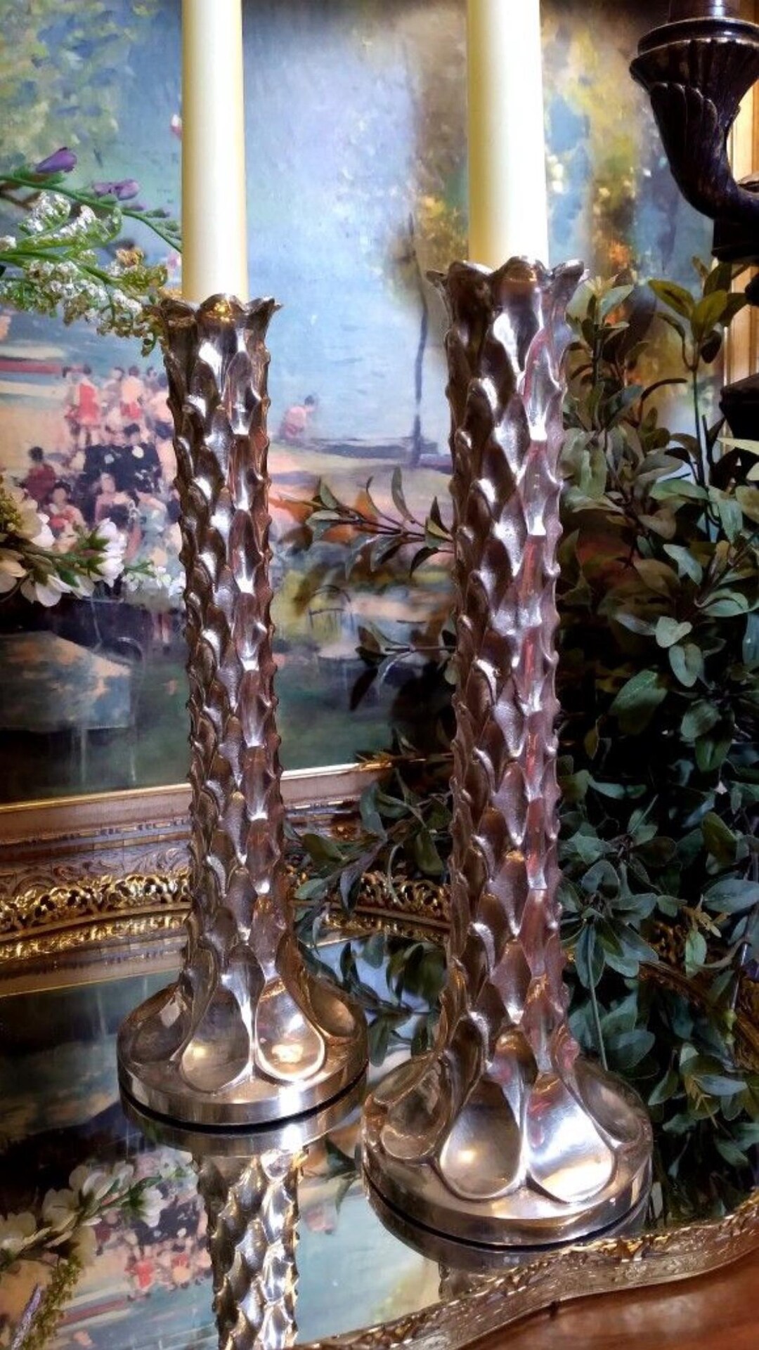 Vintage Brass Andrea of Sadek Palm Tree Trunk Candlesticks | Brass Palm ...