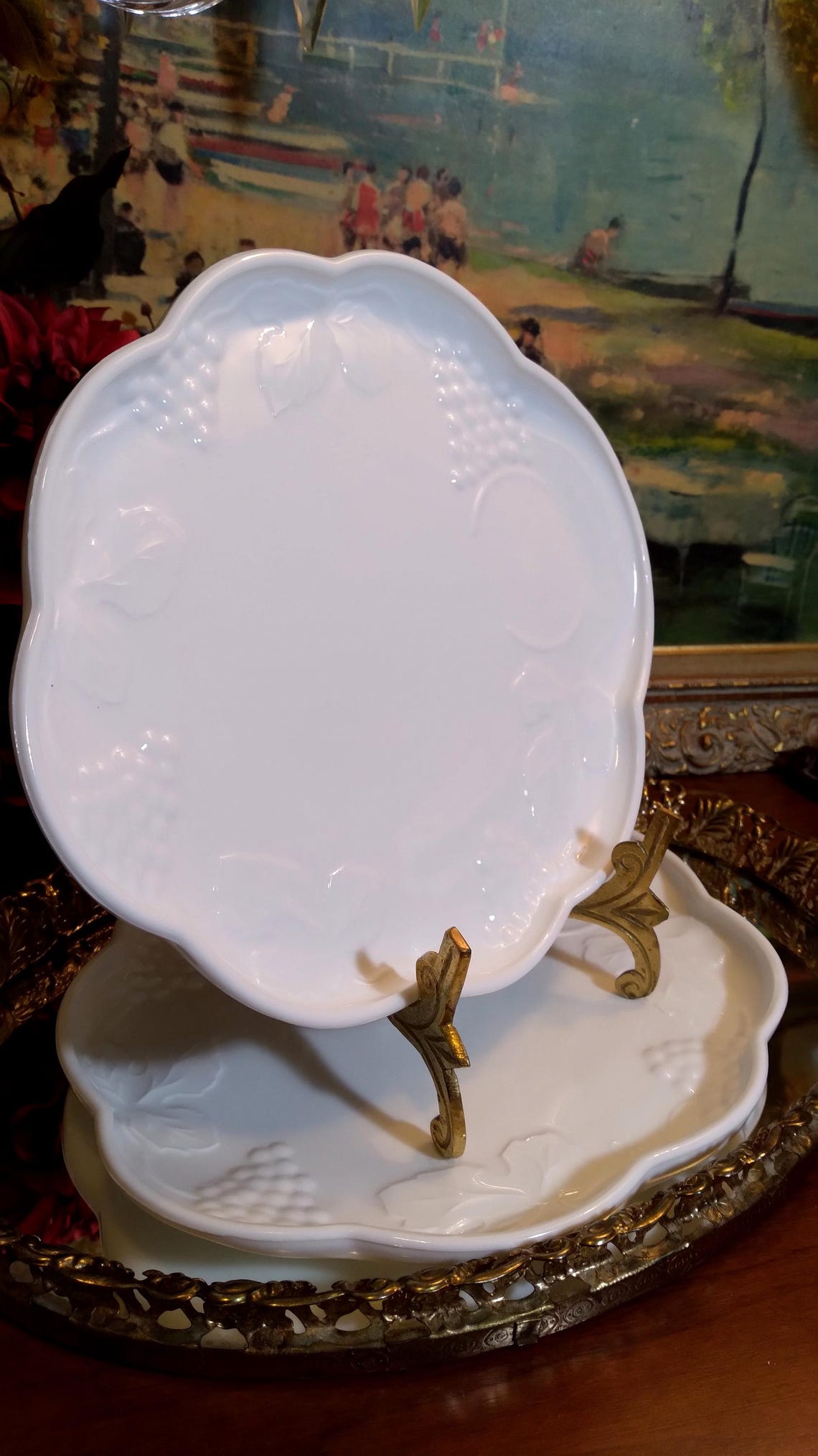 Colony Harvest Milk Glass Snack Plate Set of (4) | Vintage Harvest Milk ...