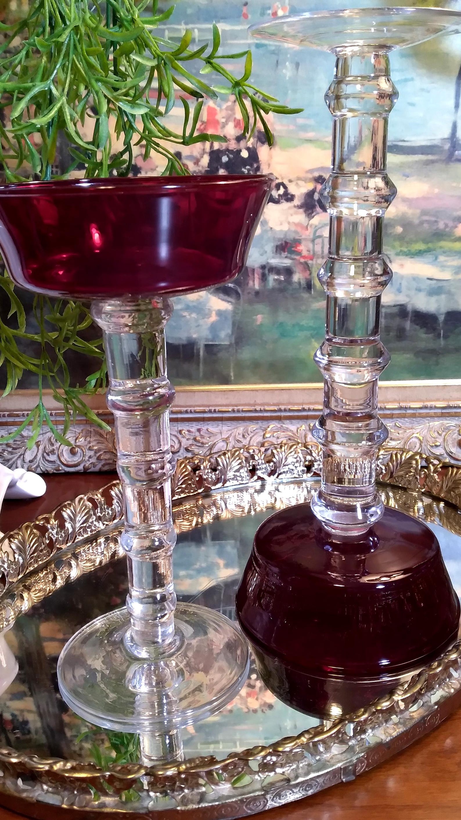Ruby Cut to Clear Tall Glass Pillar Candle Holders Set of (2) - Etsy