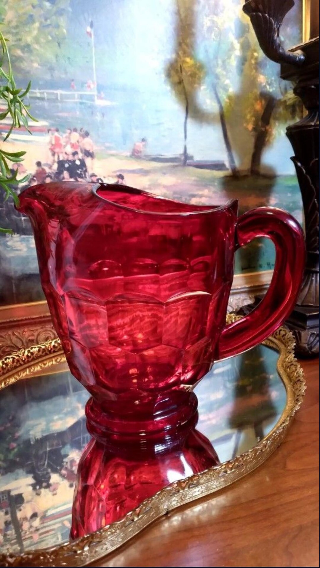Vintage Viking Georgian Ruby 48 Oz Glass Pitcher Ice Lip | Viking Ruby ...